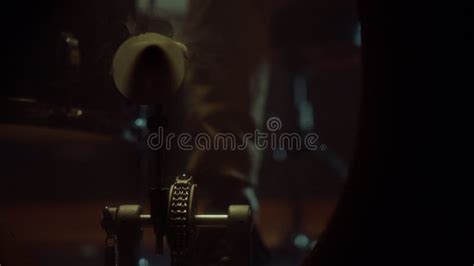 Unrecognizable Musician Drumming With Drum Pedal In Sound Recording