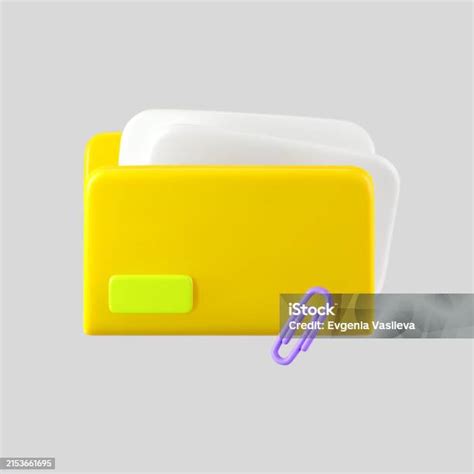 3d 노란색 컴퓨터 파일 폴더 아이콘 빈 문서와 클립 용지 배경에 격리되어 있습니다 관리 파일 개념을 위해 종이로 폴더를 렌더링합니다 3d 만화 간단한 벡터 일러스트 레이