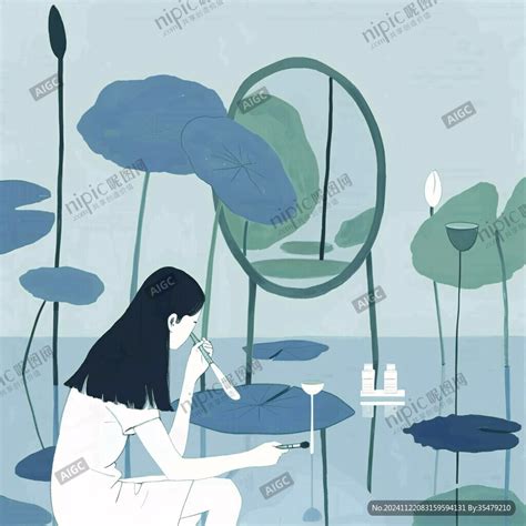 Ai创作图意境人物插画 扶肤品包装人物插画 采莲插画 扁平文艺插画 人物插画扁平插画 扁平风人物场景平涂 涂口红插画 扁平插画少女 噪点干货插画 扁平风插画人物插画 小清醒插画 荷塘边的女人