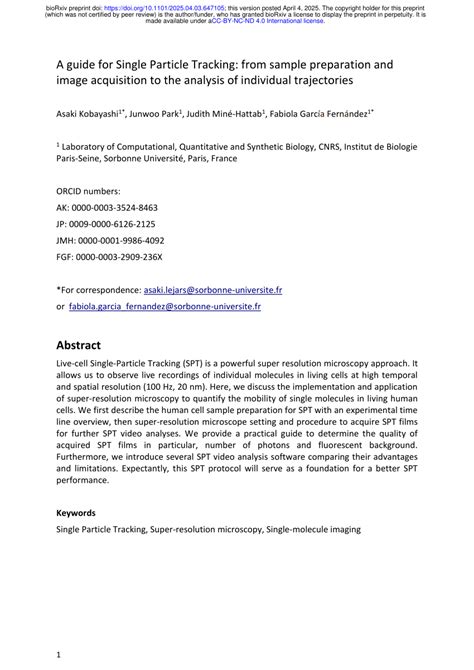 Pdf A Guide For Single Particle Tracking From Sample Preparation And Image Acquisition To The