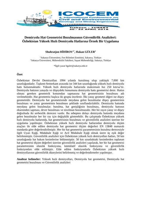 PDF Reliability Analyses Of Railway Track Geometry Deterioration A Case Study For Uzbekistan