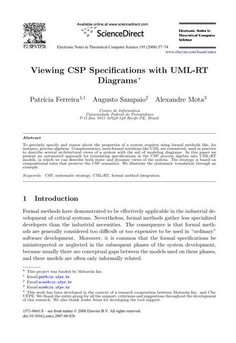 Pdf Viewing Csp Specifications With Uml Rt Diagrams Dokumentips
