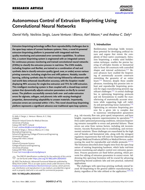 pdf autonomous control of extrusion bioprinting using convolutional neural networks