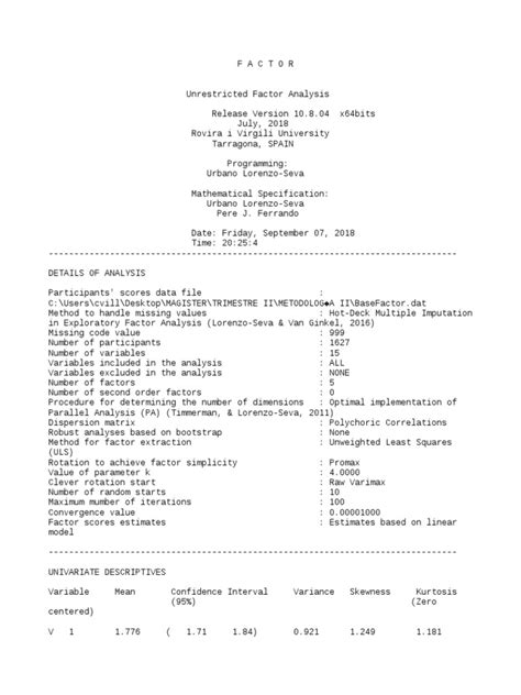 Exploring The Underlying Factor Structure An Analysis Of 15 Variables Using Unrestricted Factor
