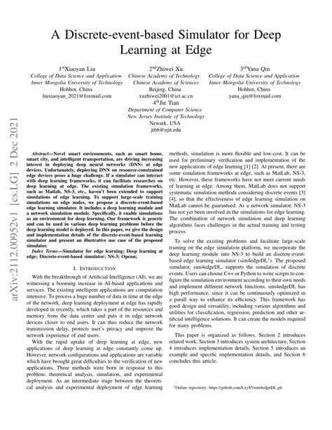 Pdf A Discrete Event Based Simulator For Deep Learning At Edge
