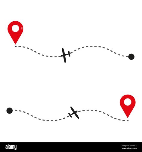 Plane Path With Location Pins Path To Location By Plane Tourism Way Route Flight Vector
