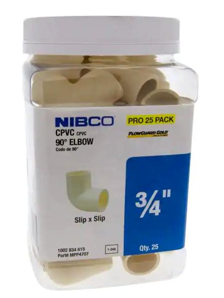 Nibco 3 4 In Cpvc Cts 90 Degree Slip X Slip Elbow Fitting Pro Pack 25 Tool Mart Inc