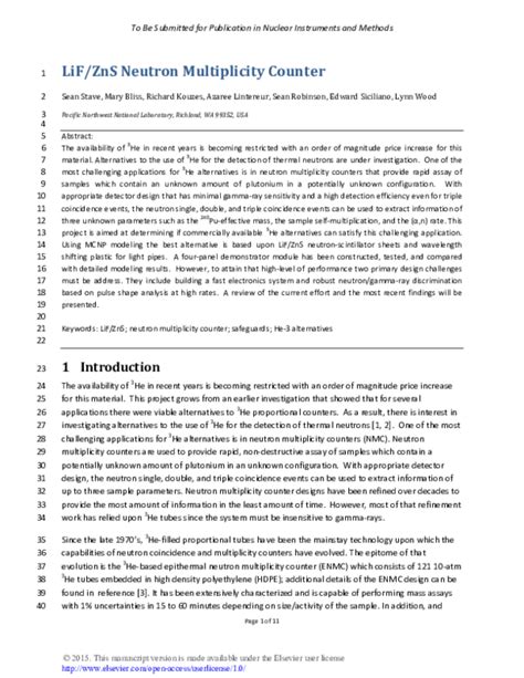 Pdf Lifzns Neutron Multiplicity Counter Mary Bliss
