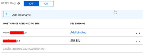 Azure Switch Host Name For Ssl Certificate Stack Overflow