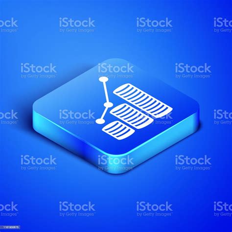 아이소메트릭 원형 차트 인포그래픽 및 동전 아이콘파란색 배경에 격리 다이어그램 차트 기호입니다 파란색 사각형 버튼입니다 벡터 일러스트레이션 0명에 대한 스톡 벡터 아트 및