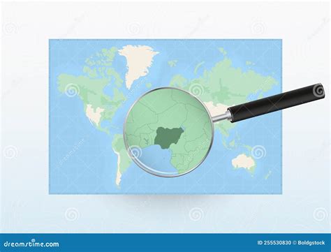 Map Of The World With A Magnifying Glass Aimed At Nigeria Searching
