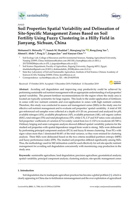 PDF Soil Properties Spatial Variability And Delineation Of Site Specific Management Zones
