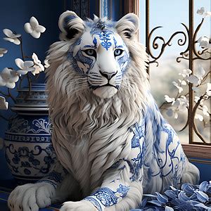 蓝白相间的老虎雕像插图插画图片下载 正版图片600999785 摄图网