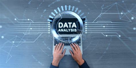 Man Typing In Laptop Data Analysis Hud Hologram And Circuit Lines With Binary Stock Image