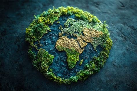 Artistic Representation Of Earth Showing Continents Shaped By Greenery
