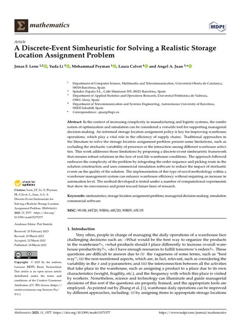 A Discrete Event Simheuristic For Solving A Realistic Storage Location Assignment Problem Pdf