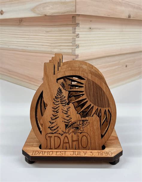 Custom Wood Engraved Idaho State Coasters House Warming T Holiday