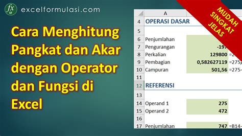 cara menghitung akar di excel belajar microsoft excel matematika excel