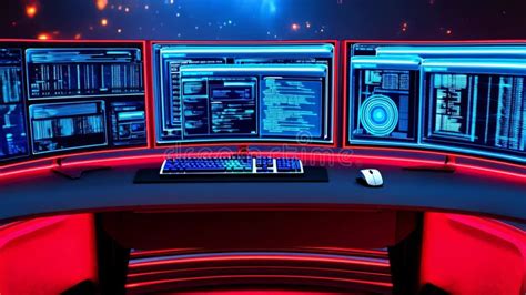 Futuristic Command Center With Multiple Monitors And Neon Lighting Stock Footage Video Of