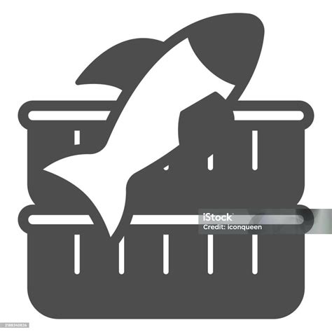 플라스틱 용기 쌍 개념과 물고기 벡터 그래픽 어업 개념 벡터 그래픽 통조림 식품과 생선 기호는 흰색 배경 모바일 또는 웹