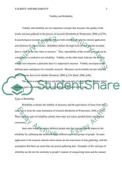 Validity And Reliability Essay Example Topics And Well Written Essays