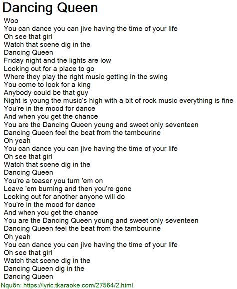 Lời Bài Hát Dancing Queen Có Nhạc Nghe