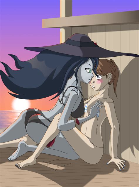 Rule 34 2girls Avickahn Beach Bikini Black Hair Black Swimsuit Blue Eyes Blush Bones Breast