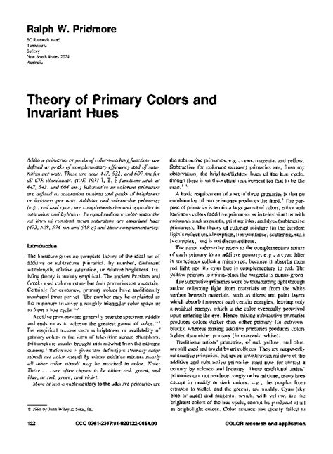 Pdf Theory Of Primary Colors And Invariant Hues