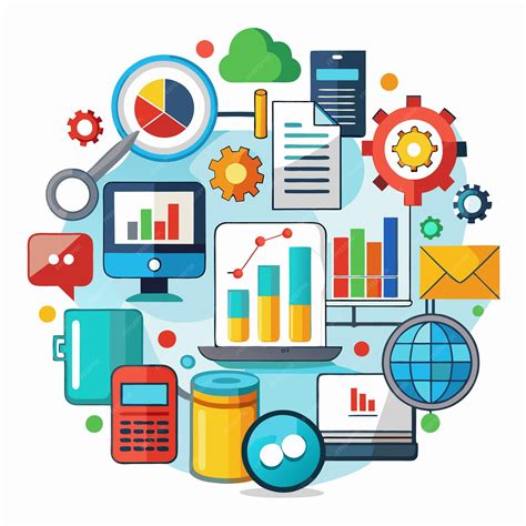 Colorful Business Analytics Icons With Charts And Graphs Premium Ai