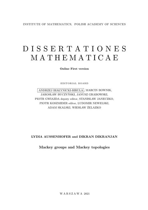 Pdf Mackey Groups And Mackey Topologies