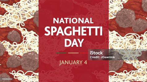 전국 스파게티의 날 1월 4일 개념 가로 배너 템플릿 디자인 텍스트가 있는 포스터 파스타에 대한 스톡 벡터 아트 및 기타 이미지
