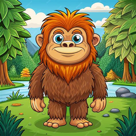 мультфильм гориллы с лесным фоном Премиум векторы