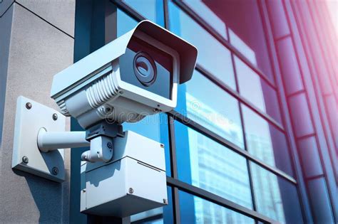 Security Camera Recording Monitoring Entrance Of Office Building Stock
