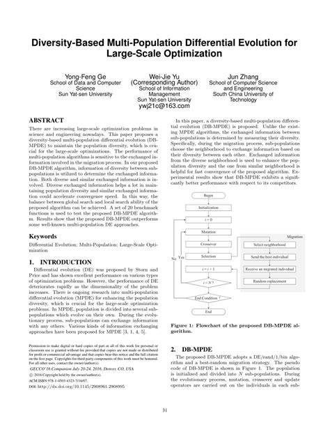 Pdf Diversity Based Multi Population Differential Evolution For Large Scale Optimization