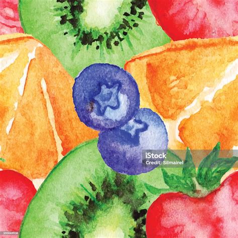 수채화 키위 오렌지 딸기 블루베리 과일 베리 원활한 패턴 벡터 감귤류 과일에 대한 스톡 벡터 아트 및 기타 이미지 감귤류 과일 건강관리와 의술 건강한 생활방식