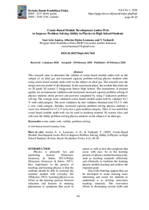 Pdf Comic Based Module Development Andro Web To Improve Problem