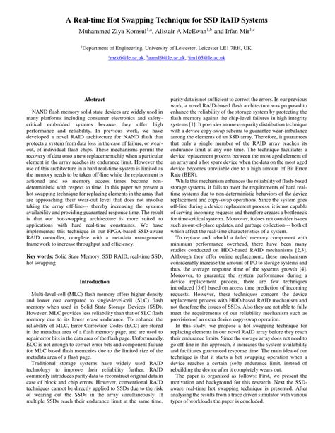 Pdf A Real Time Hot Swapping Technique For Ssd Raid Systems
