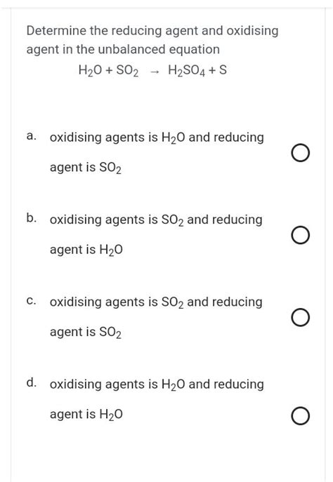 Determine The Reducing Agent And Oxidising Studyx