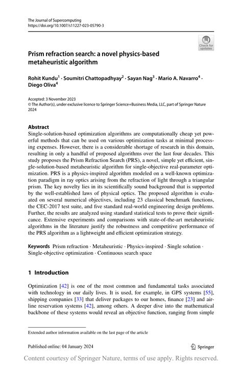 Prism Refraction Search A Novel Physics Based Metaheuristic Algorithm