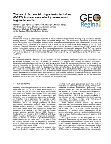 Pdf The Use Of Piezoelectric Ring Actuator Technique P Rat In Shear Wave Velocity