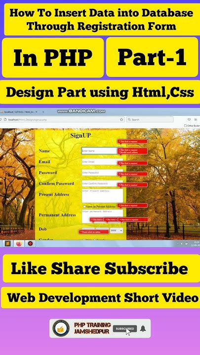 How To Insert Record Into Database Using Php L Part 1 L Web Development Short Video Ll Bluej L