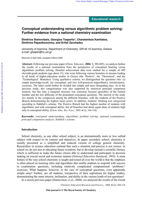 Pdf Conceptual Understanding Versus Algorithmic Problem Solving