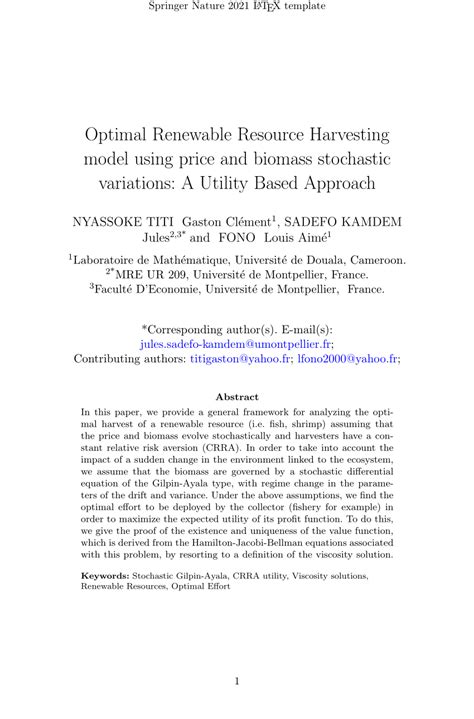 Pdf Optimal Renewable Resource Harvesting Model Using Price And Biomass Stochastic Variations