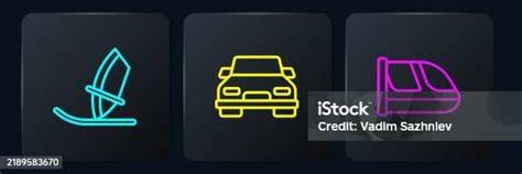 세트 라인 윈드 서핑 기차 및 철도 및 자동차 검은색 사각형 버튼입니다 벡터 검은색에 대한 스톡 벡터 아트 및 기타 이미지 검은색 교육 강좌 교통수단 Istock