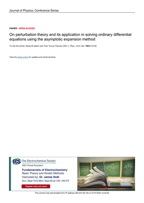Pdf On Perturbation Theory And Its Application In Solving Ordinary Differential Equations