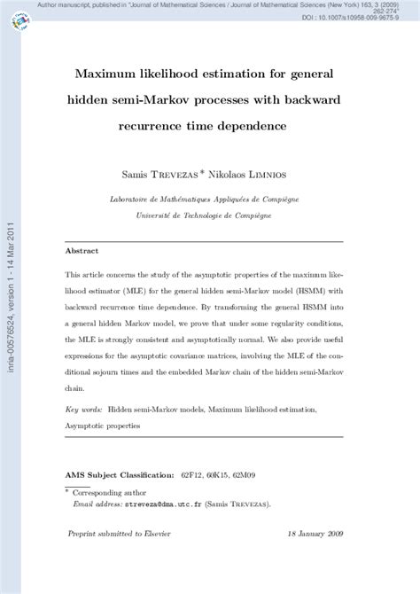pdf maximum likelihood estimation for general hidden semi markov