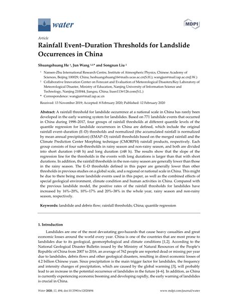 Pdf Rainfall Event Duration Thresholds For Landslide Occurrences In China