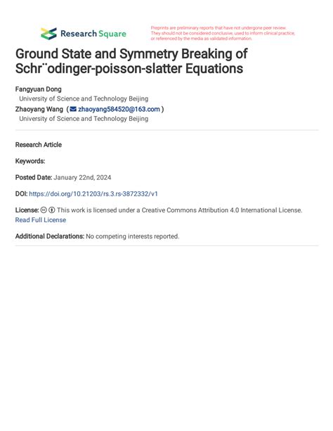 Pdf Ground State And Symmetry Breaking Of Schr¨odinger Poisson Slatter Equations