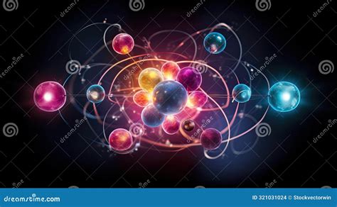 Proton Or Atom Core Symbol With Neon Light Vector Illustration 347915526