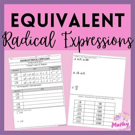 Equivalent Radical Expressions Notes By Thats Mathy By Jessica Tpt